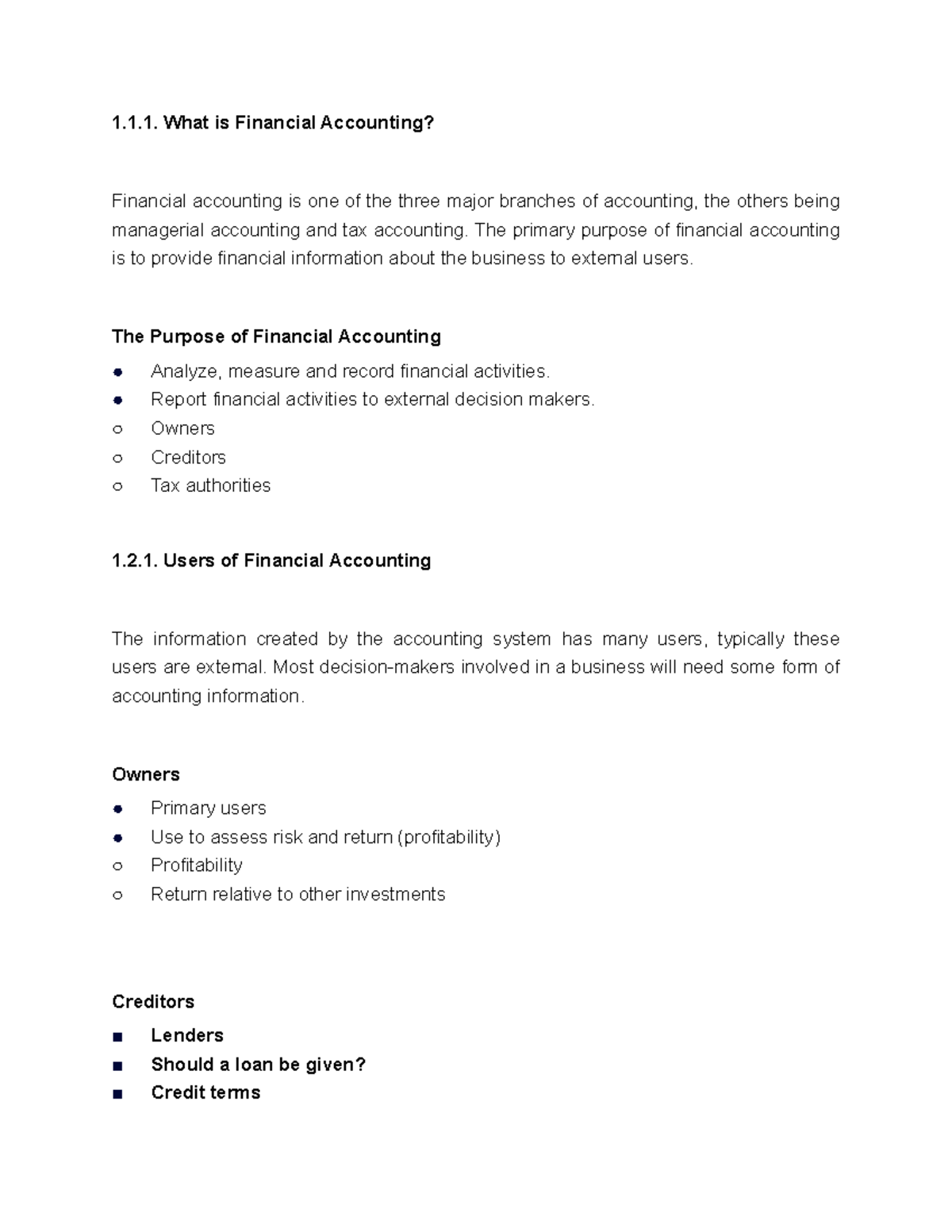Chapter 1-2-3 - notes - 1.1. What is Financial Accounting? Financial ...