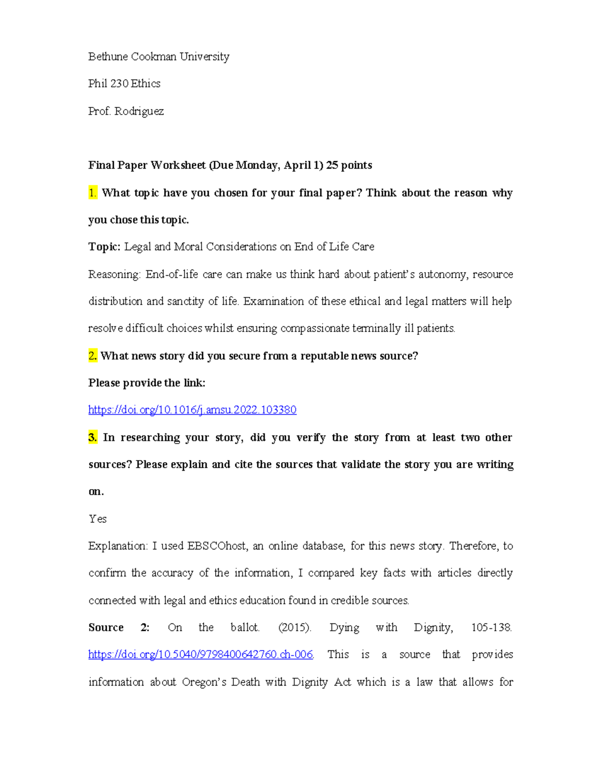 PHIL 230 Newspaper Final Paper Worksheet Spring 2024 - Bethune Cookman ...