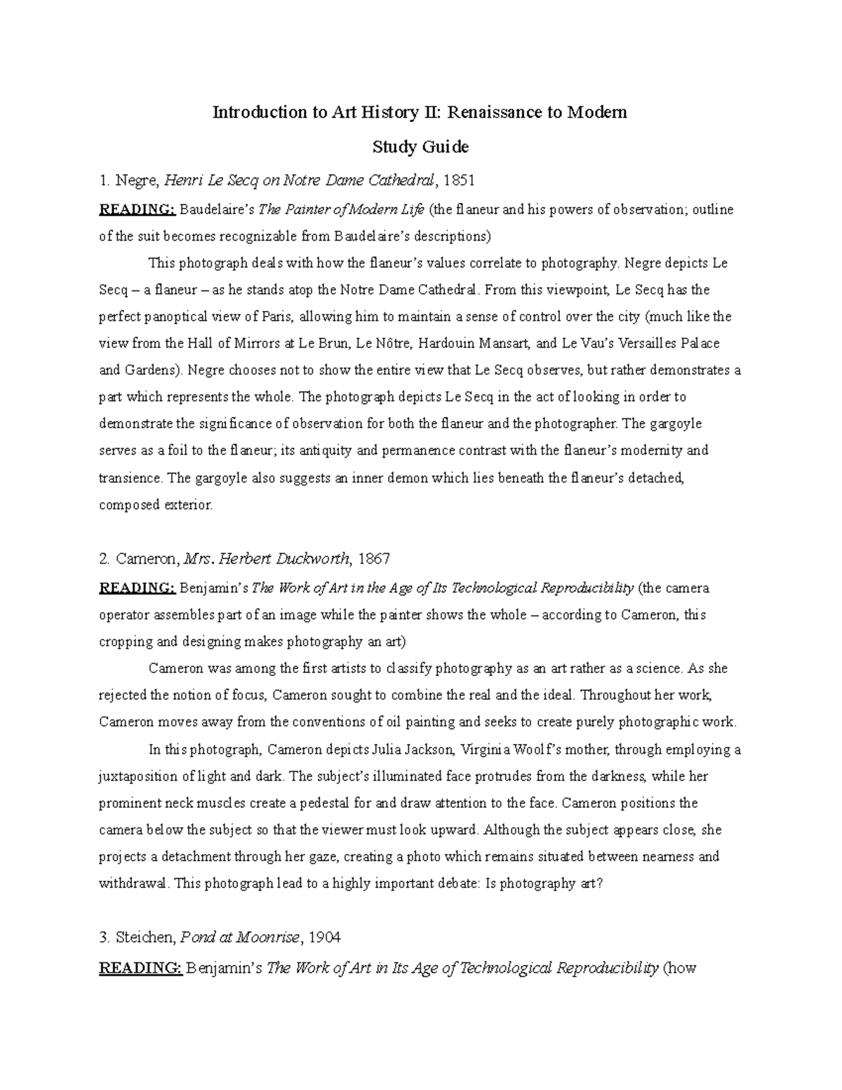 Intro to Art History II Study Guide - Introduction to Art History II ...