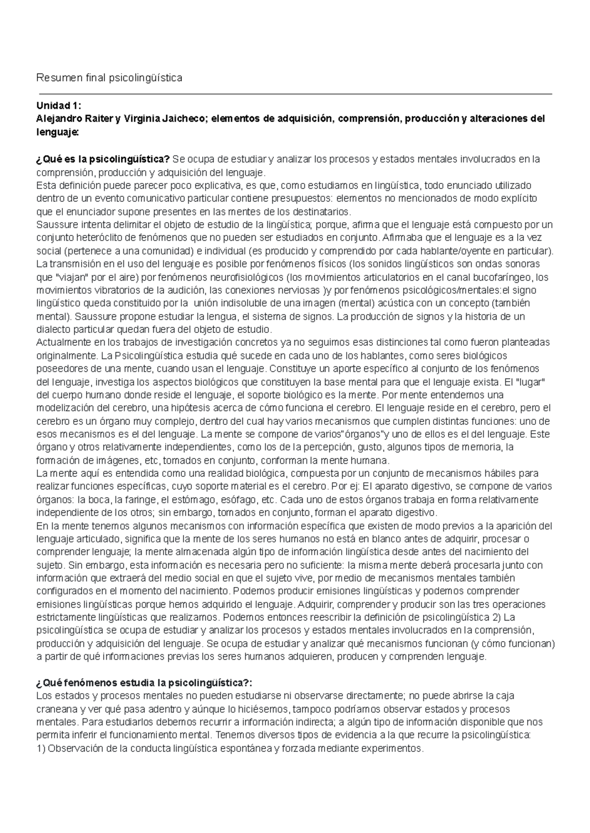 Resumen final psicolingüística - Resumen final psicolingüística Unidad ...