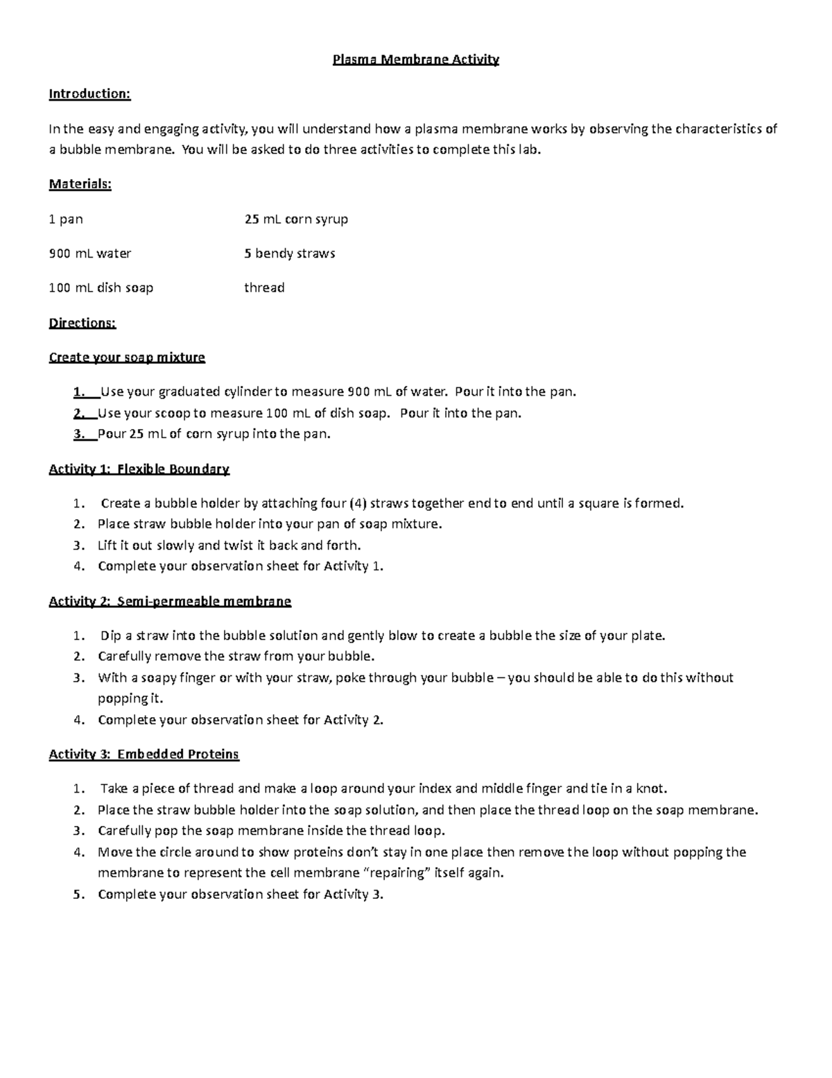 Copy of Copy of Plasma Membrane Activity and answer sheet - Plasma ...