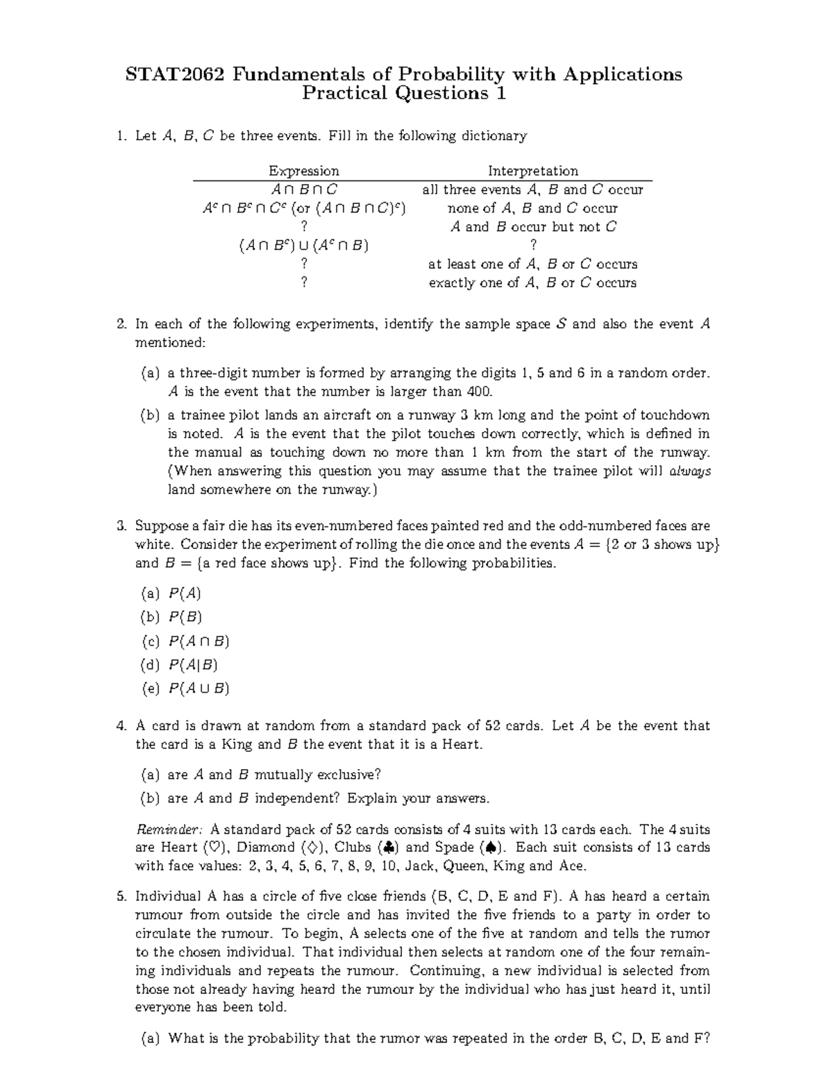 2022 Tutorial 1 - STAT2062 Fundamentals of Probability with ...