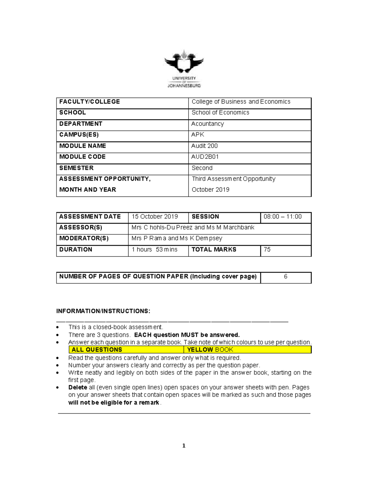Sick Test 1 - August 2019 Scenario - FACULTY/COLLEGE College of ...