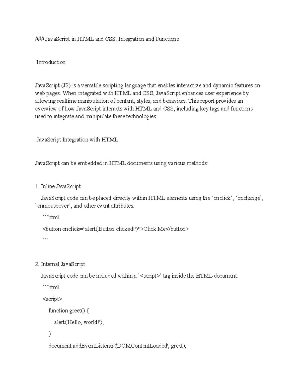 JS - Fundamental Web development , 2023 - JavaScript in HTML and CSS: Integration and Functions ...