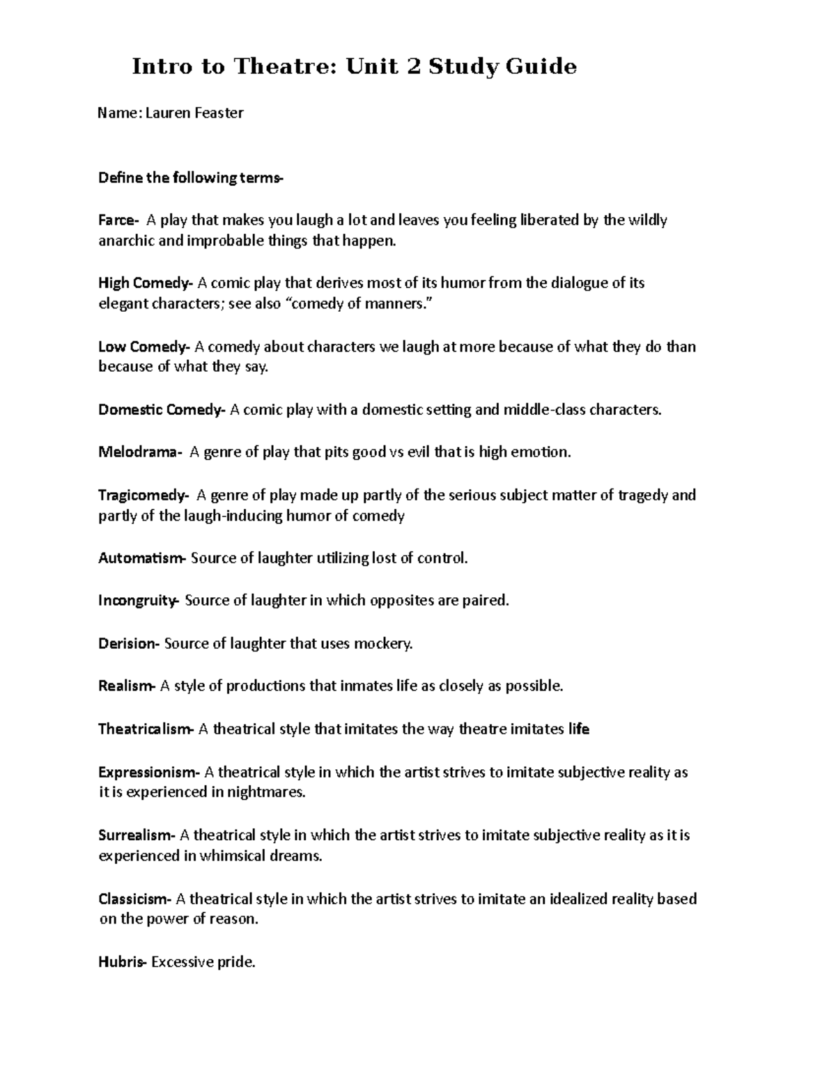 Unit 2 Study Guide - Review aid for Unit 2 in "Another Opening Another ...