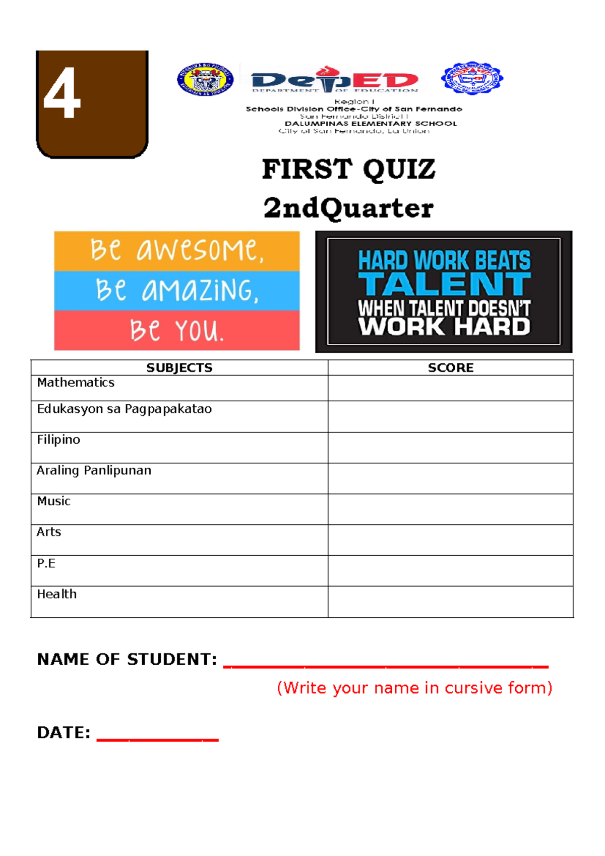 1st quiz - Summative Test - NAME OF STUDENT ...