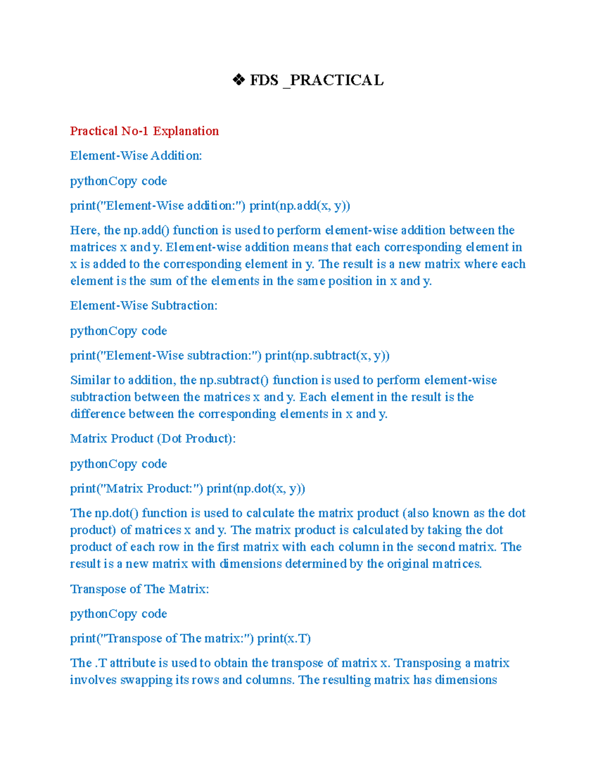 FDS practical with logic - FDS _PRACTICAL Practical No-1 Explanation ...