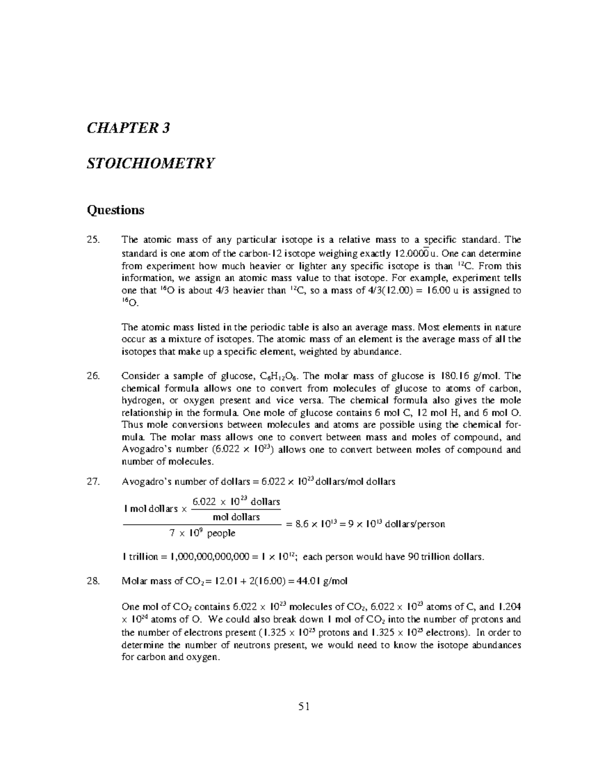Ch03-10e - Solution - 51 CHAPTER 3 STOICHIOMETRY Questions The atomic ...