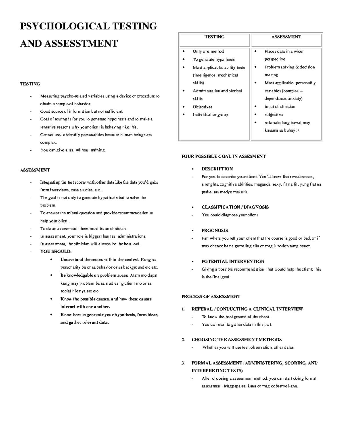 Psych- Assess- Reviewer - PSYCHOLOGICAL TESTING AND ASSESSTMENT TESTING ...