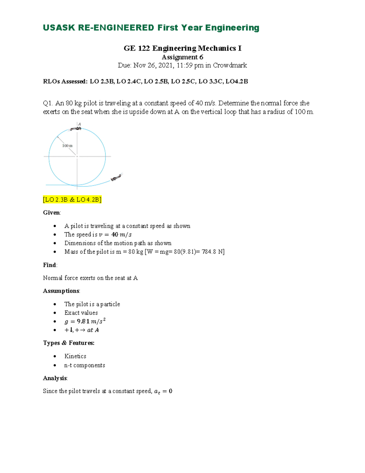 GE 122 Assignment 6 Solution - GE 122 Engineering Mechanics I ...