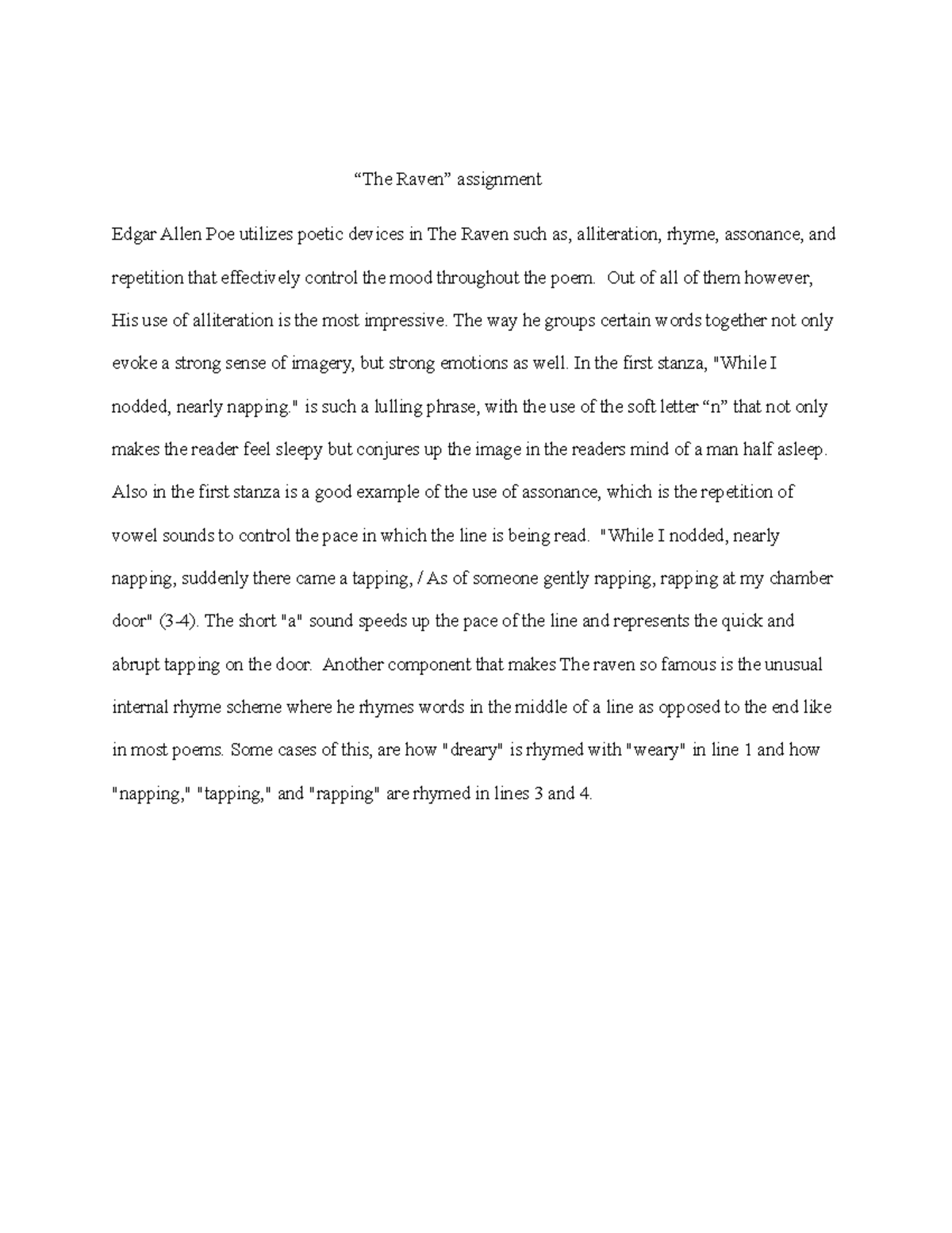 Raven assignment - “The Raven” assignment Edgar Allen Poe utilizes ...
