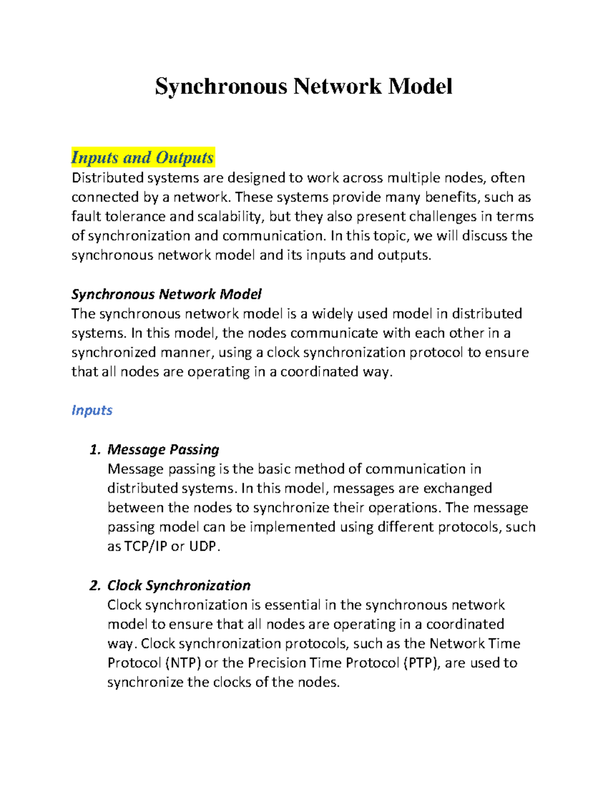 Synchronous Network Model Part2 Inputs And Outputs And Executions Synchronous Network Model
