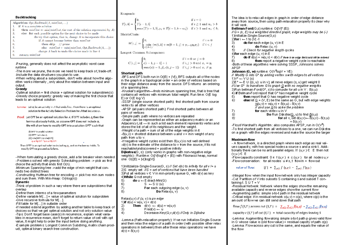 Algorithm Cheat Sheet - Backtracking Pruning, generally does not affect ...