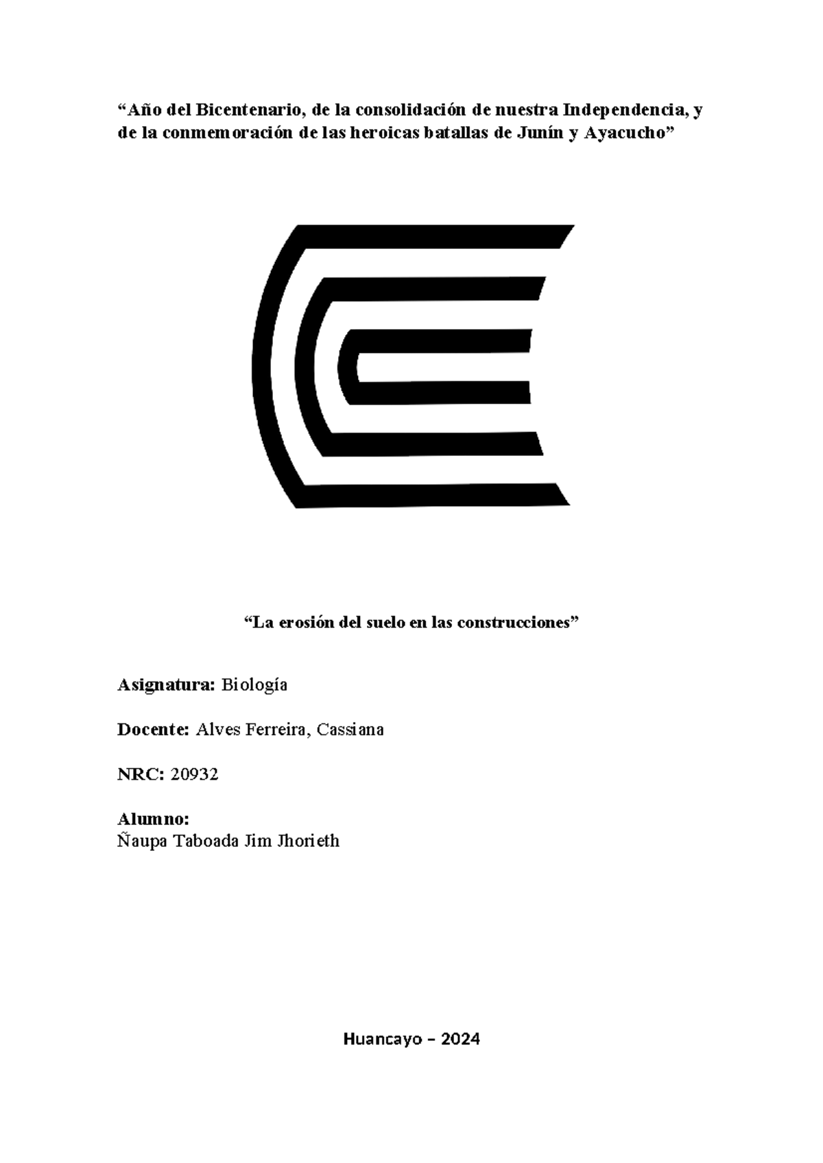 Ñaupa Taboada JIM- Biologia - “Año del Bicentenario, de la ...