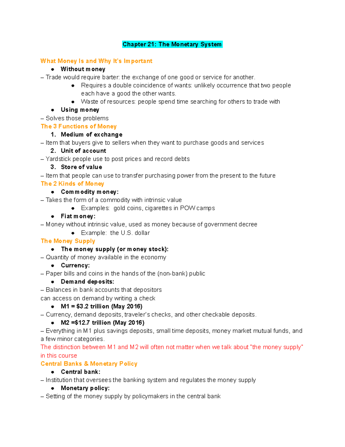 Chapter 21 The Monetary System - Chapter 21: The Monetary System What ...