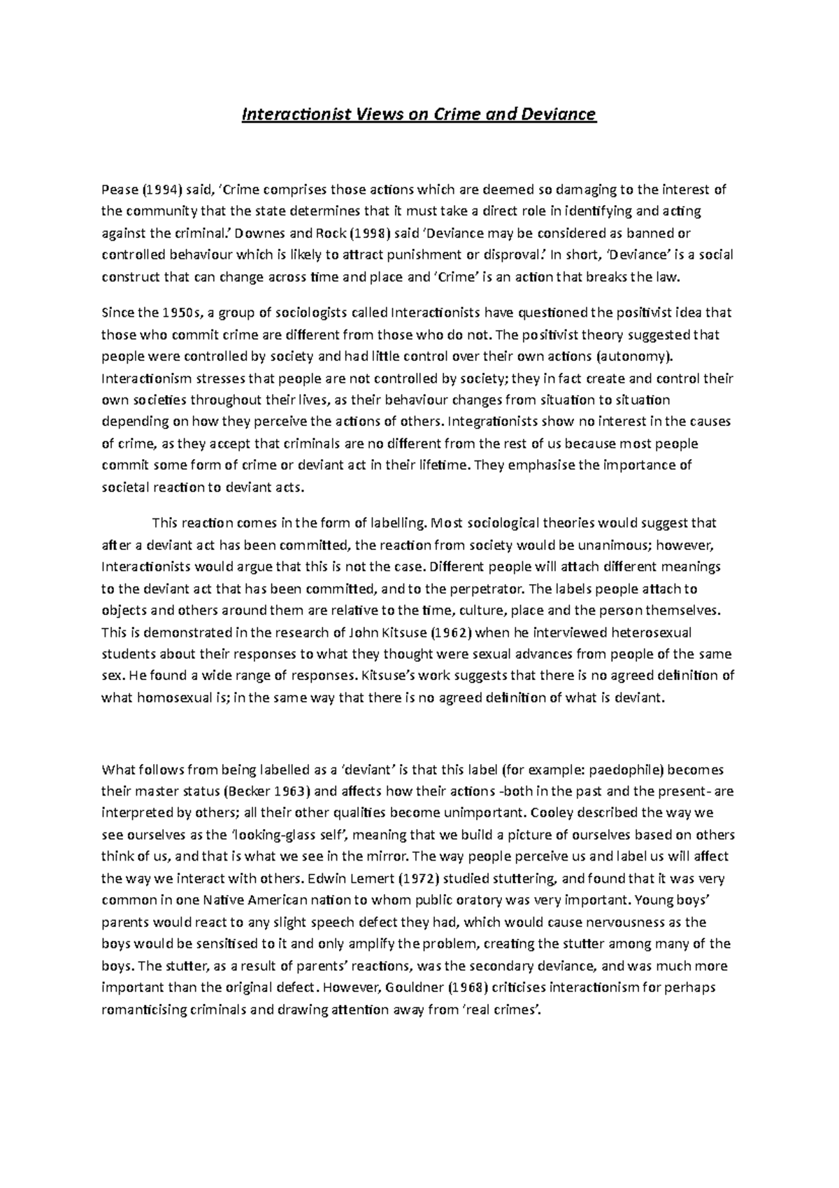 Interactionist Views on Crime and Deviance - Studocu