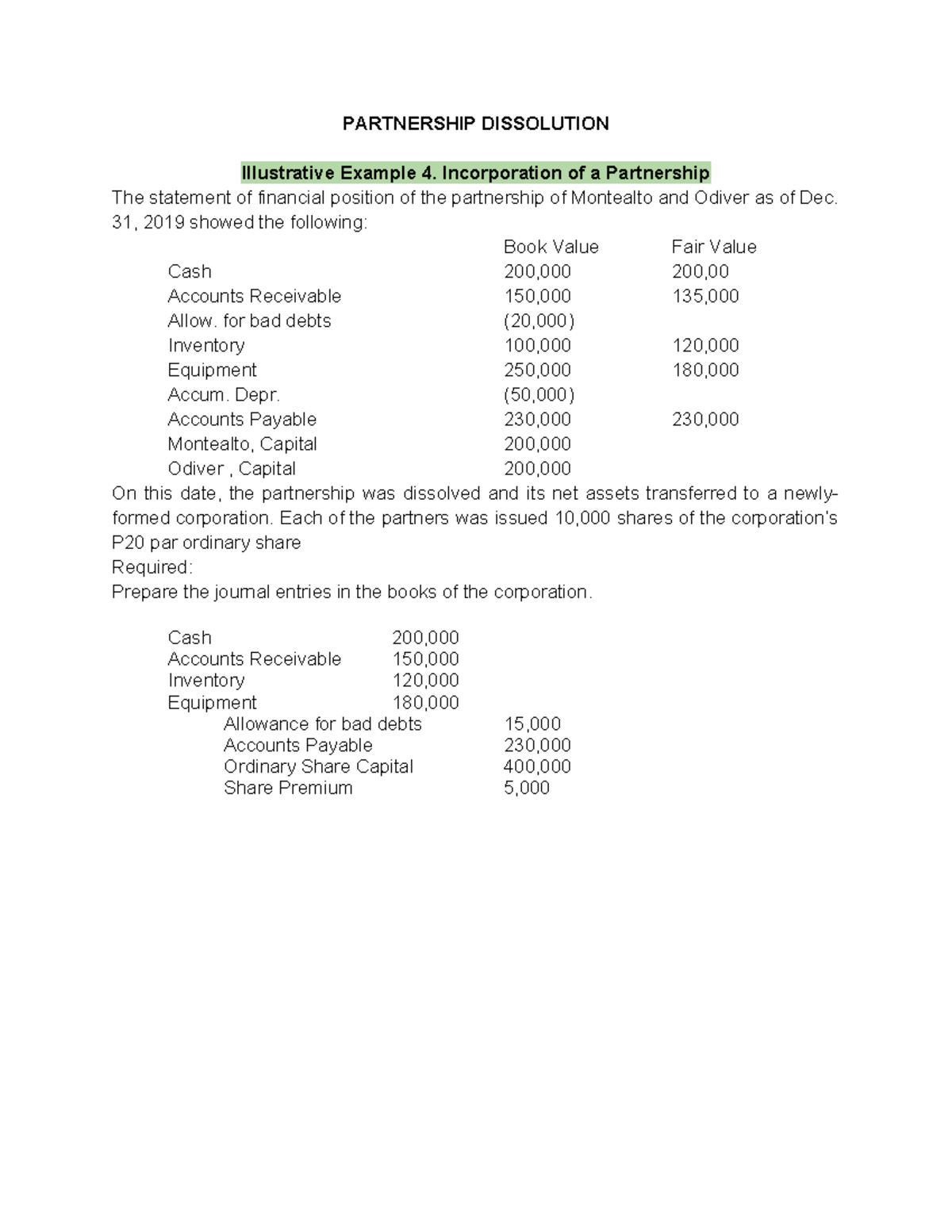 Illustrative Example 4. Incorporation of a Partnership - PARTNERSHIP ...