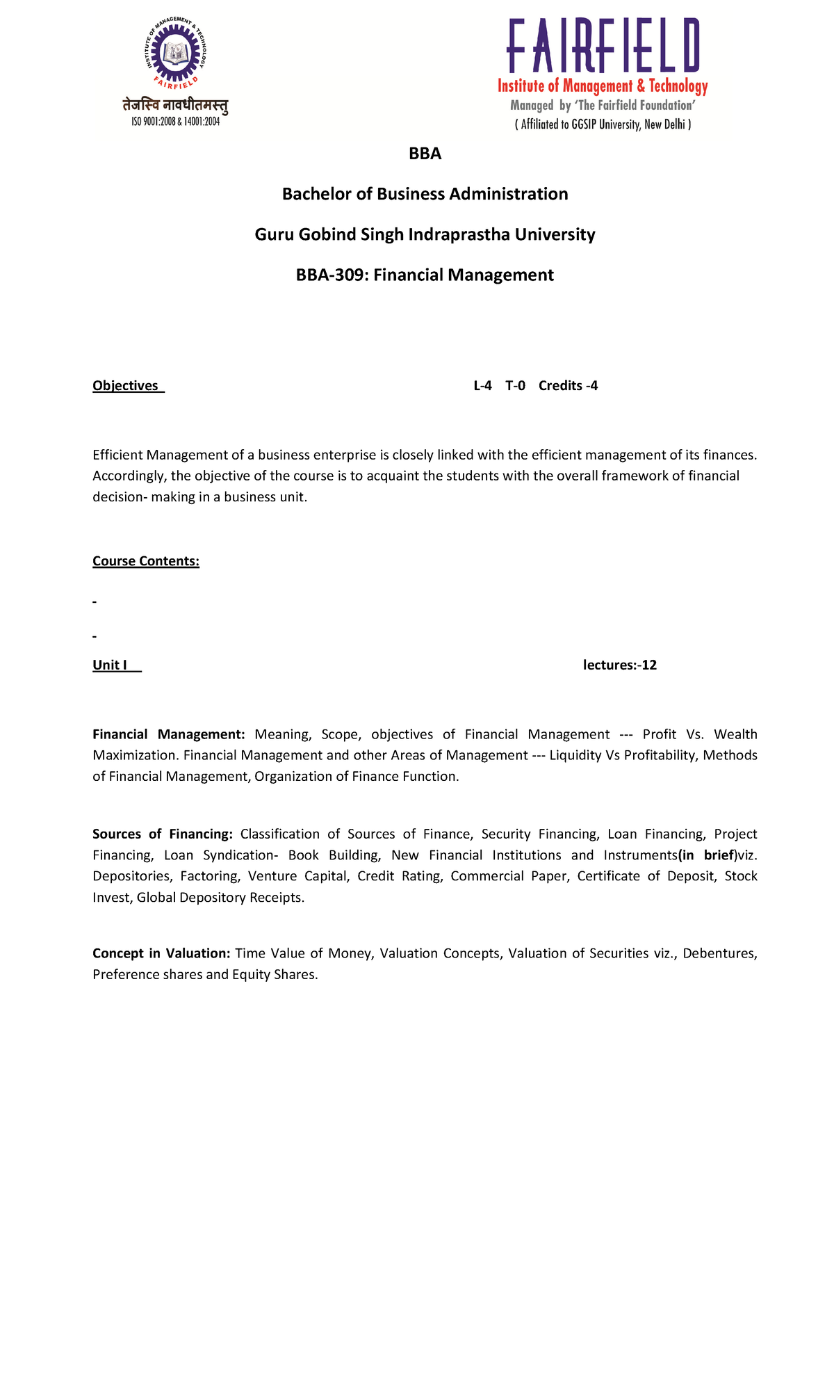 financial management - BBA Bachelor of Business Administration Guru ...