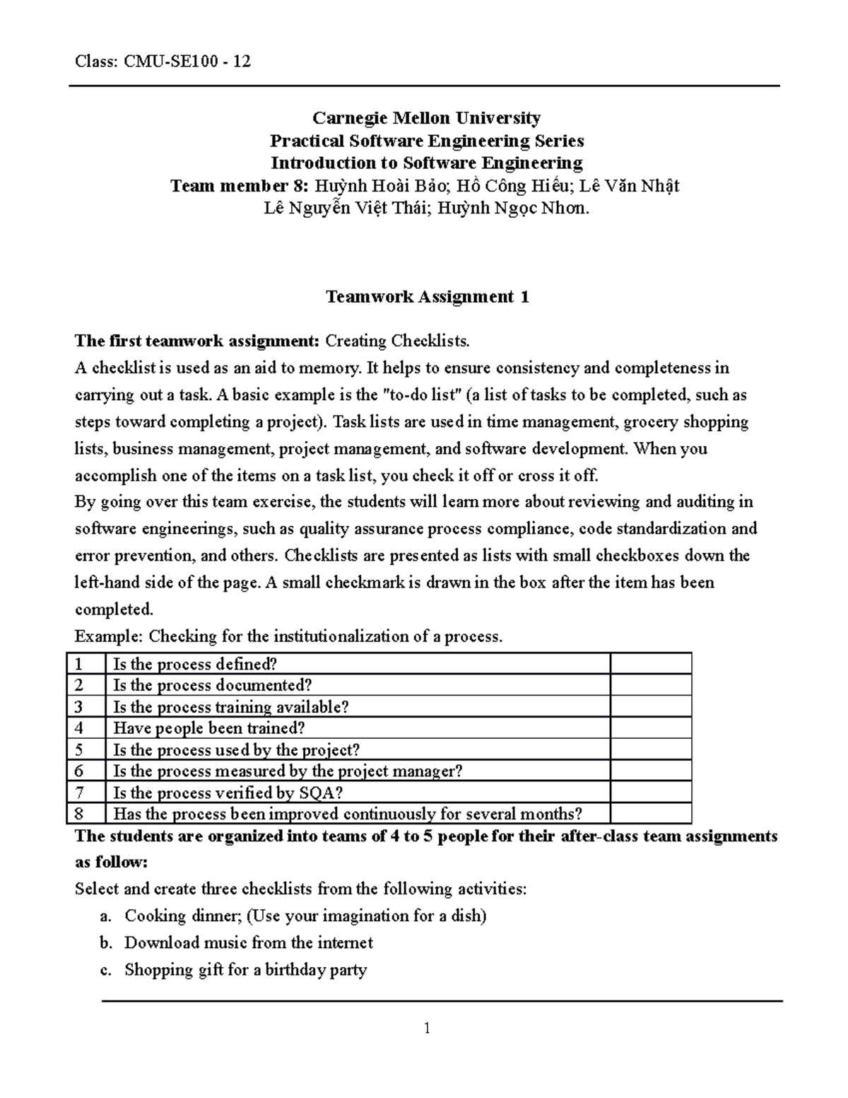 Teamwork Assignment 1 - no description yet - Carnegie Mellon University ...