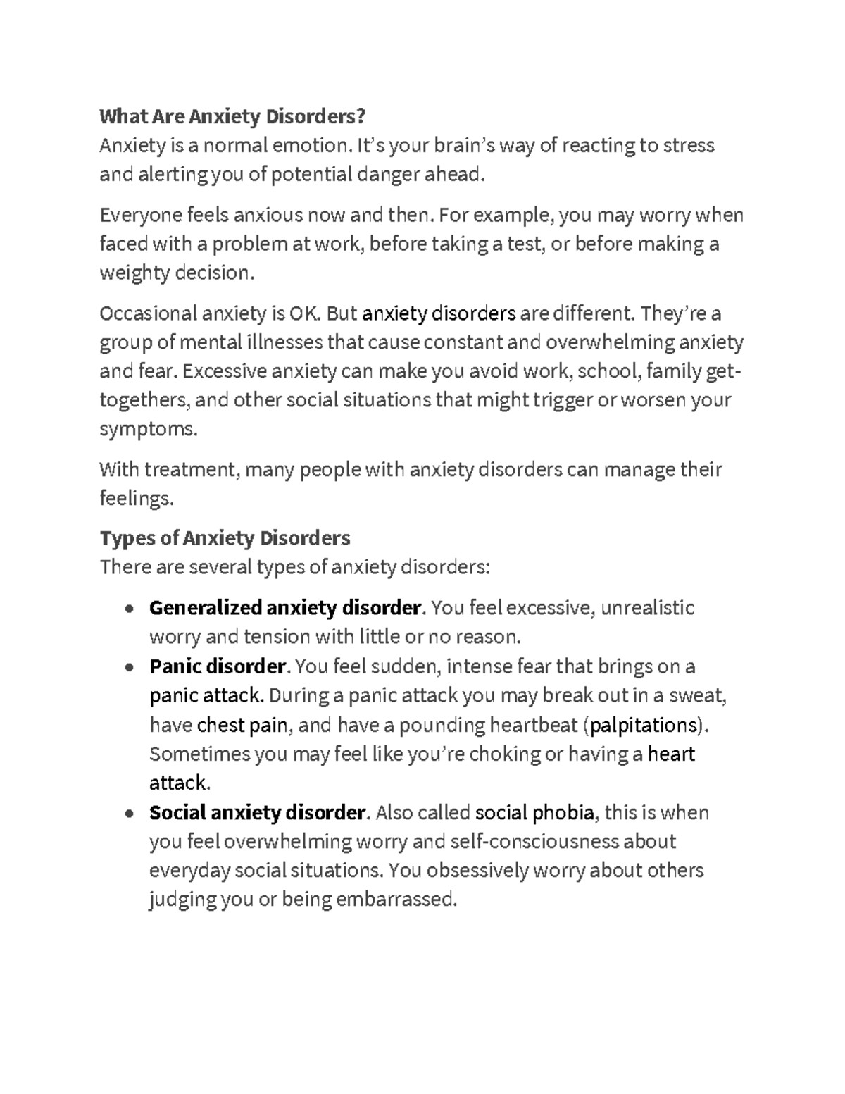 Anxiety Disorders Notes - What Are Anxiety Disorders? Anxiety is a ...