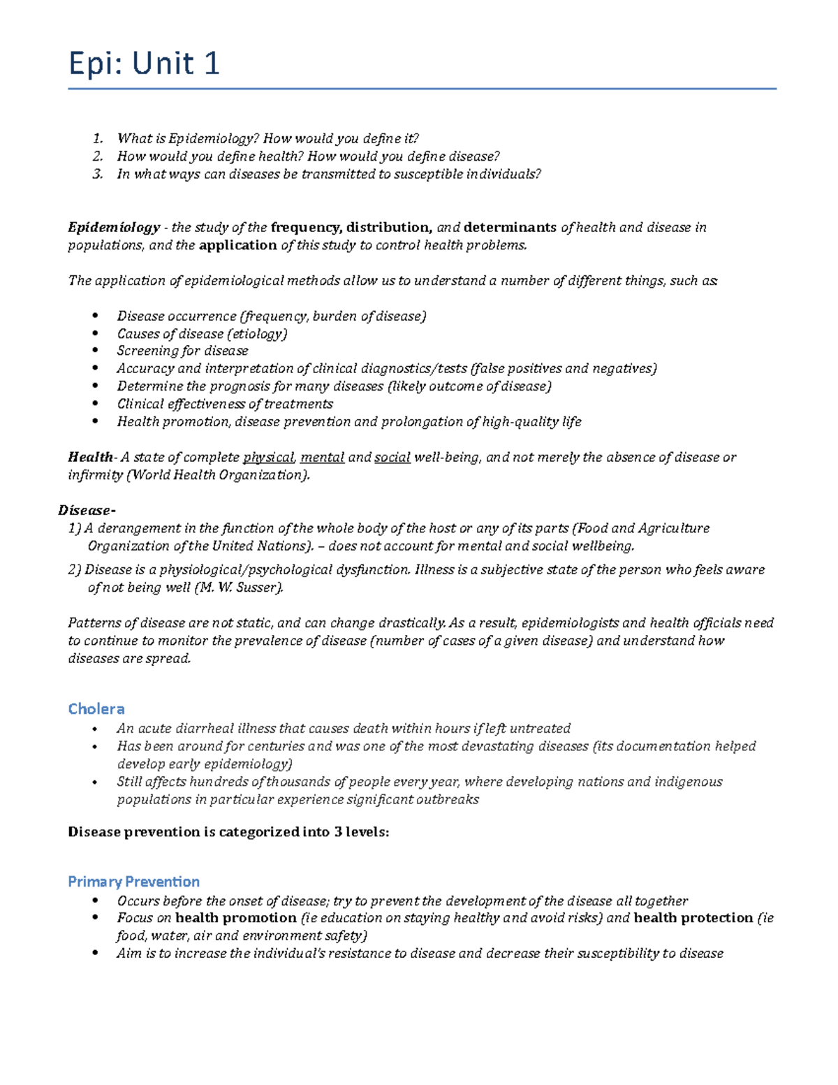 Epi unit 1 - Chapter summary for DE - Epi: Unit 1 1. What is ...