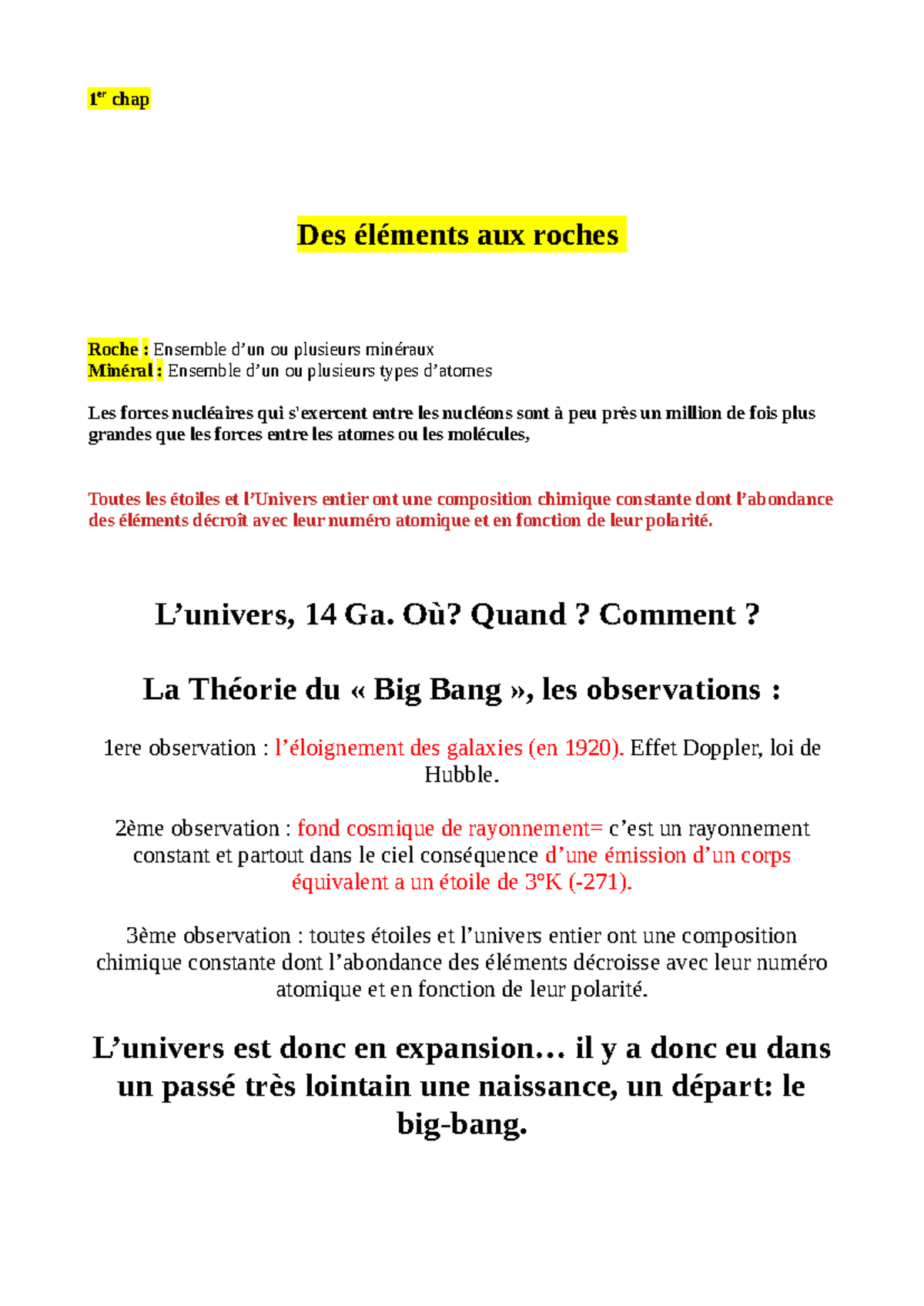 Revision cm geologie - Des éléments aux roches - 1 er chap Des éléments ...