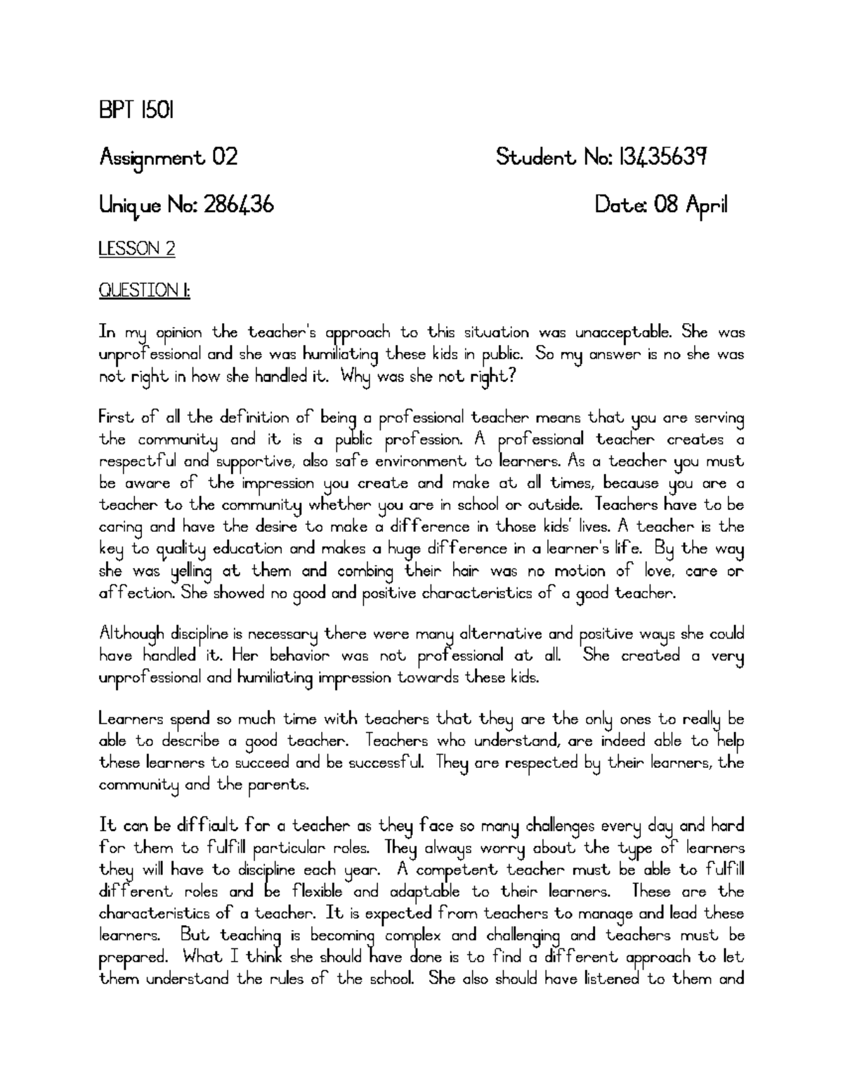 BPT 1501 ass 02 - Teaching - BPT1501 - Studocu