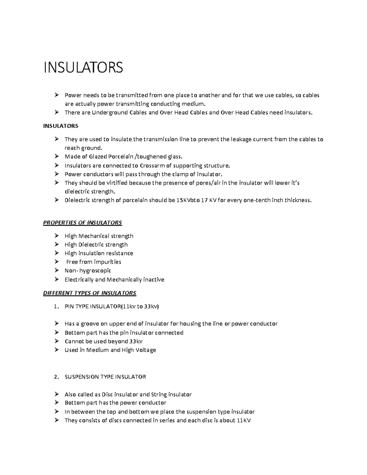 INSULATORS AND DIFFERENT TYPES - INSULATORS Power needs to be ...