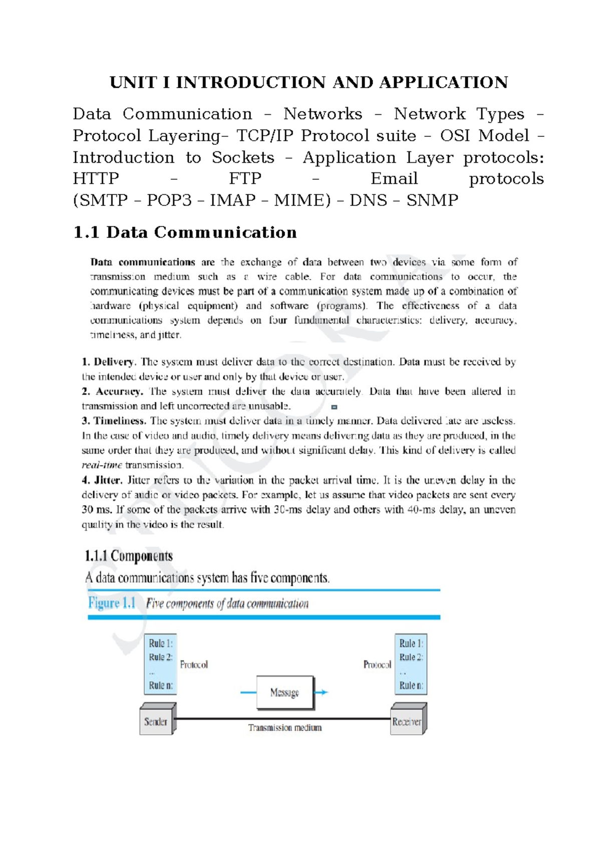 CS3591 - Computer Networks - UNIT I - UNIT I INTRODUCTION AND APPLICATION Data Communication ...