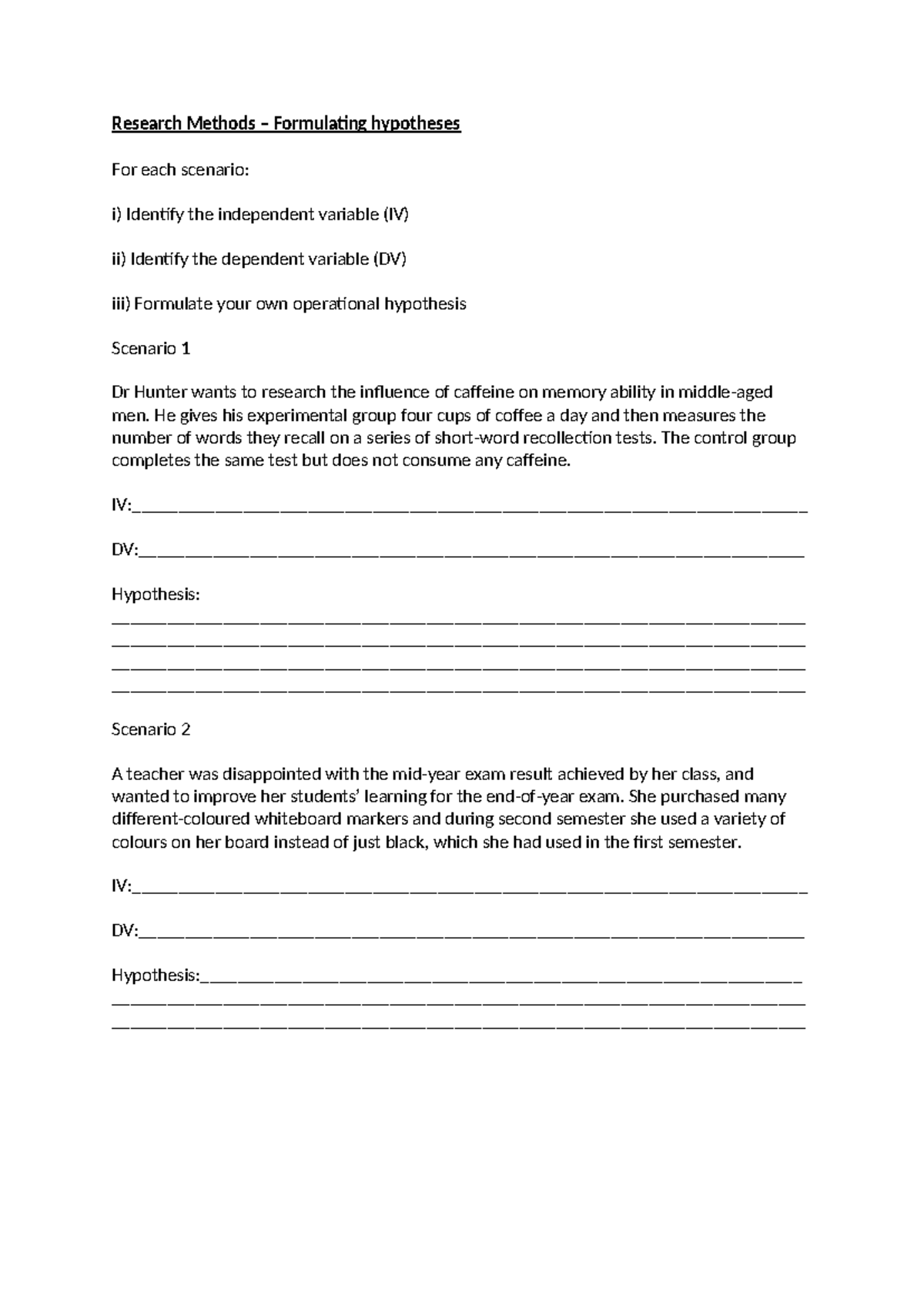 Formulating Hypotheses - Research Methods – Formulating hypotheses For ...