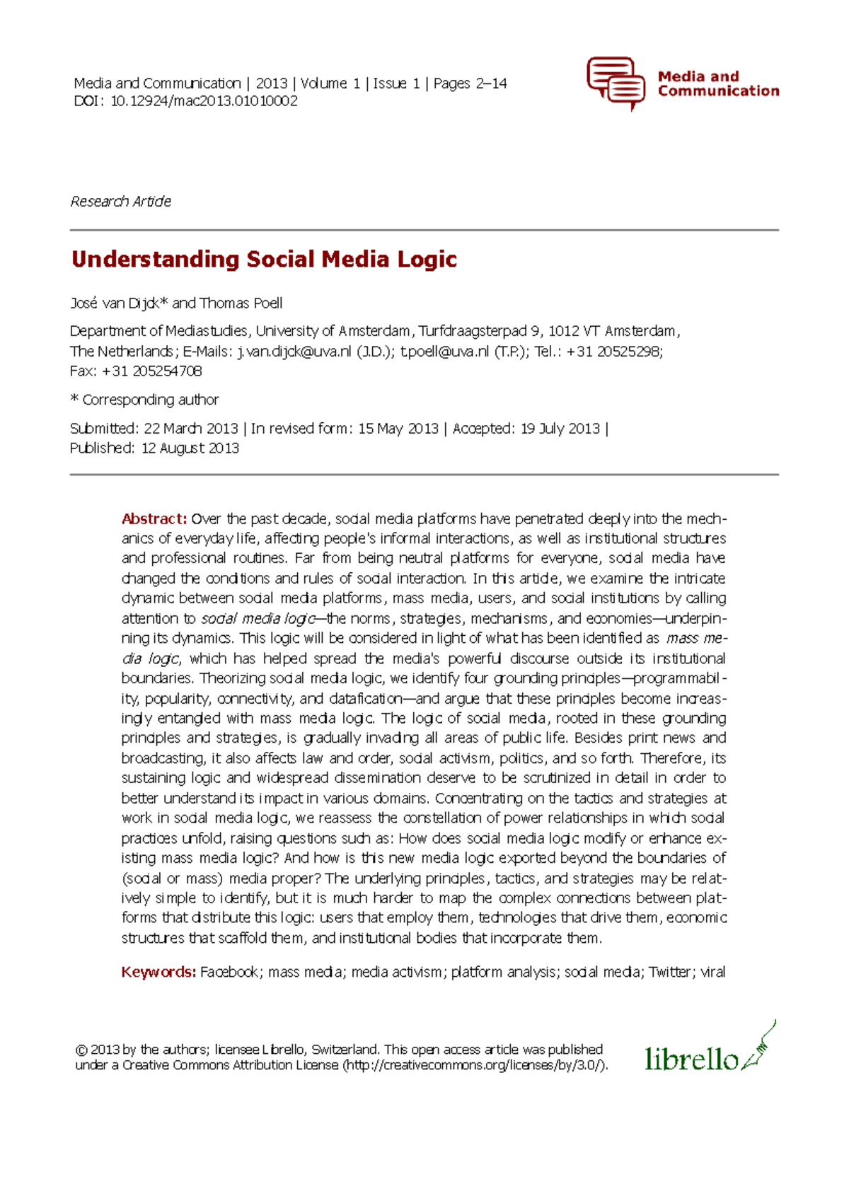 Understanding Social Media Logic - Media and Communication | 2013 ...