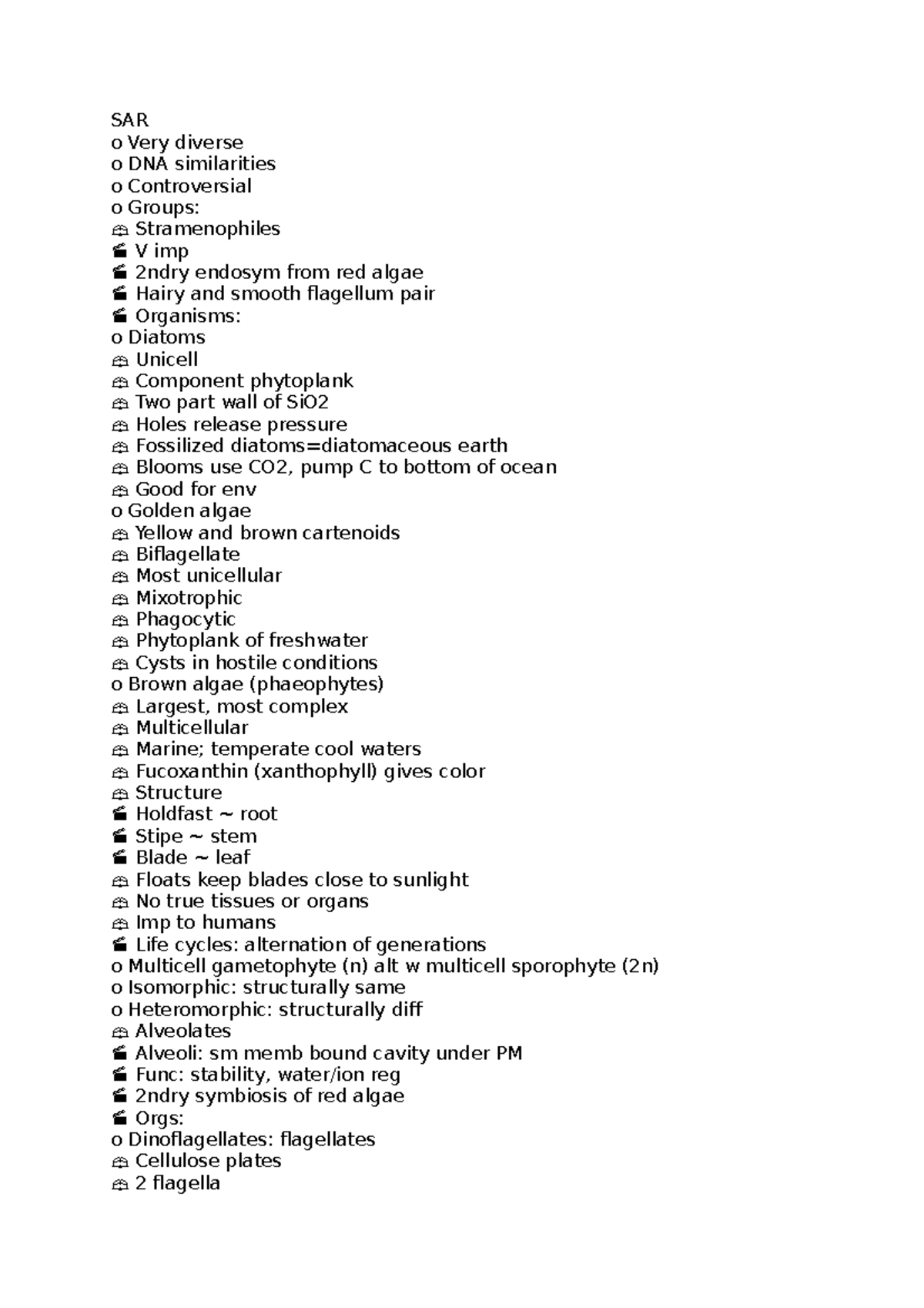 SAR - Lecture notes Summary - SAR o Very diverse o DNA similarities o ...