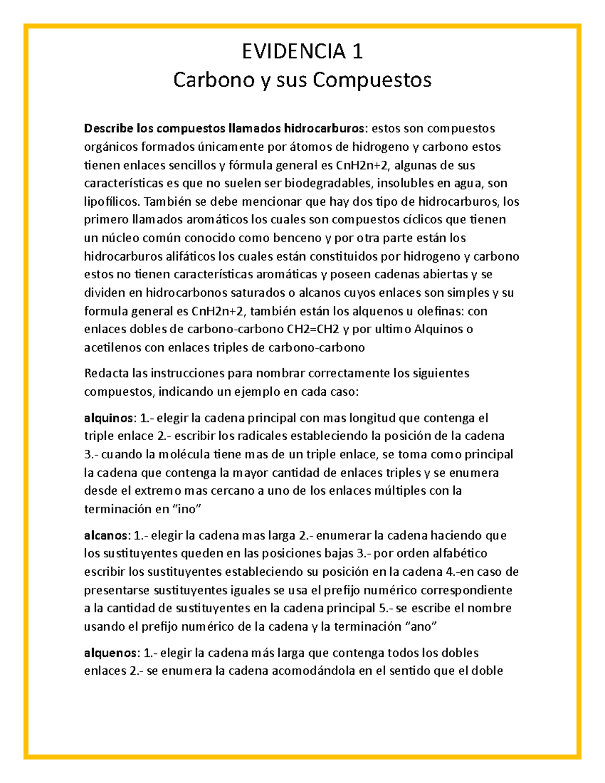 Evidencia 1 carbono y sus compuestos alcudia davalos - Carbono y sus ...