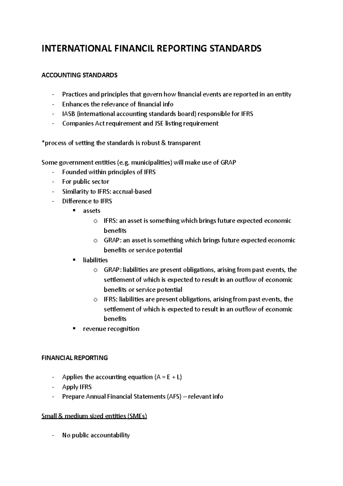IFRS notes - INTERNATIONAL FINANCIL REPORTING STANDARDS ACCOUNTING ...