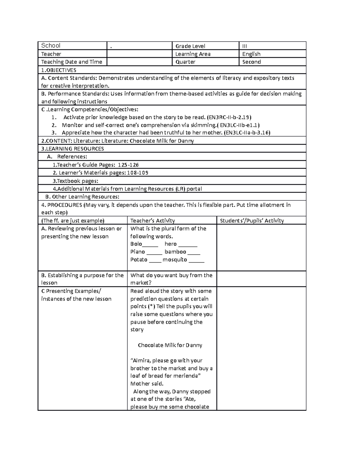 Week 1 Day 1 - Lecture notes - School. Grade Level III Teacher Learning ...