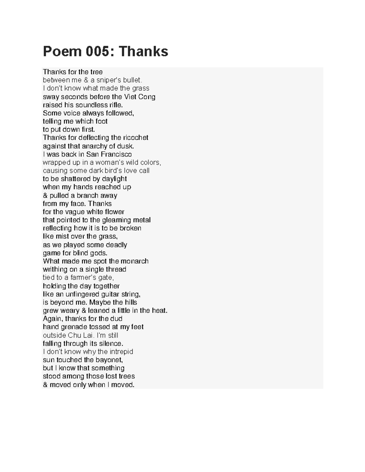 Poem 005 - poem - Poem 005: Thanks Thanks for the tree between me & a ...