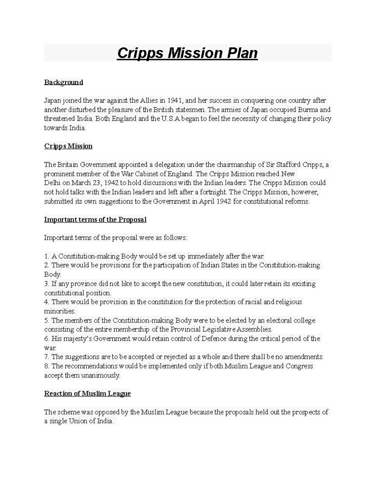 Cripps Mission - Grade: 12 - Cripps Mission Plan Background Japan ...