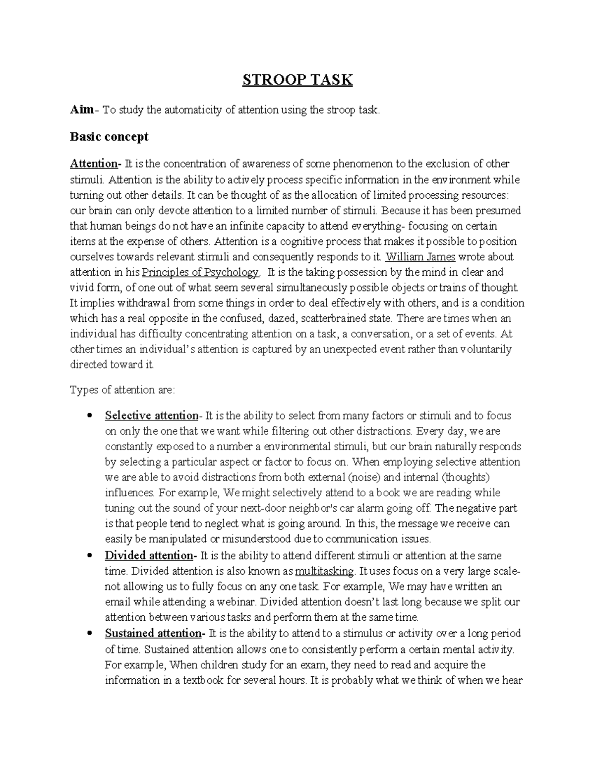 Stroop task - Basic concept Attention- It is the concentration of ...