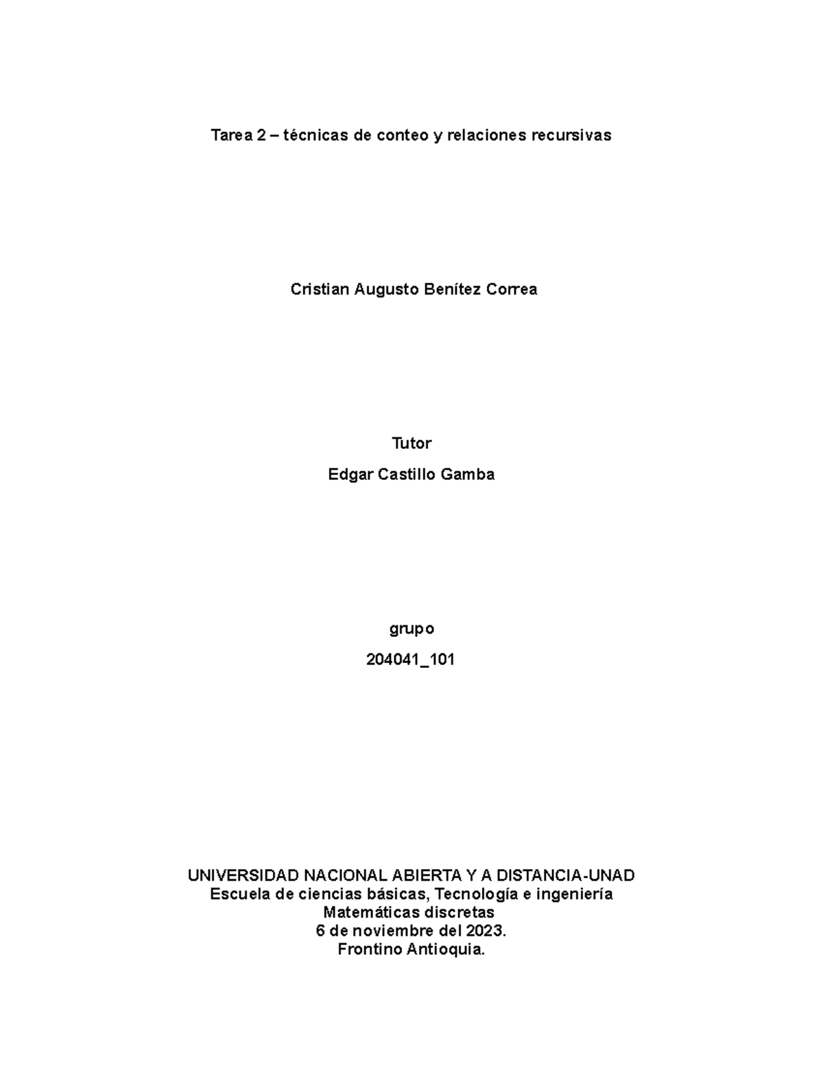 Tarea 2 – técnicas de conteo y relaciones recursivas - Tarea 2 ...