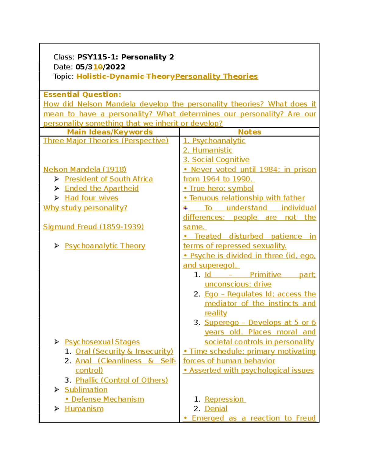Personality 2 Week 1 - Class: PSY115-1: Personality 2 Date: 05/3 10 ...