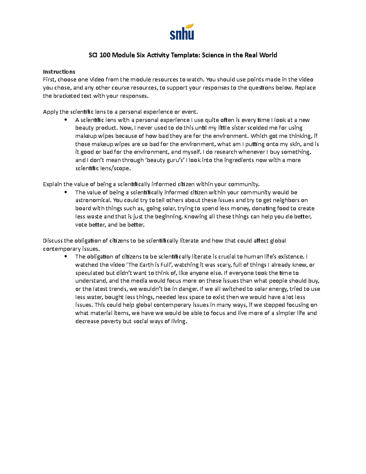 SCI 100 Module Six Activity Casey Bellis - SCI 100 Module Six Activity ...