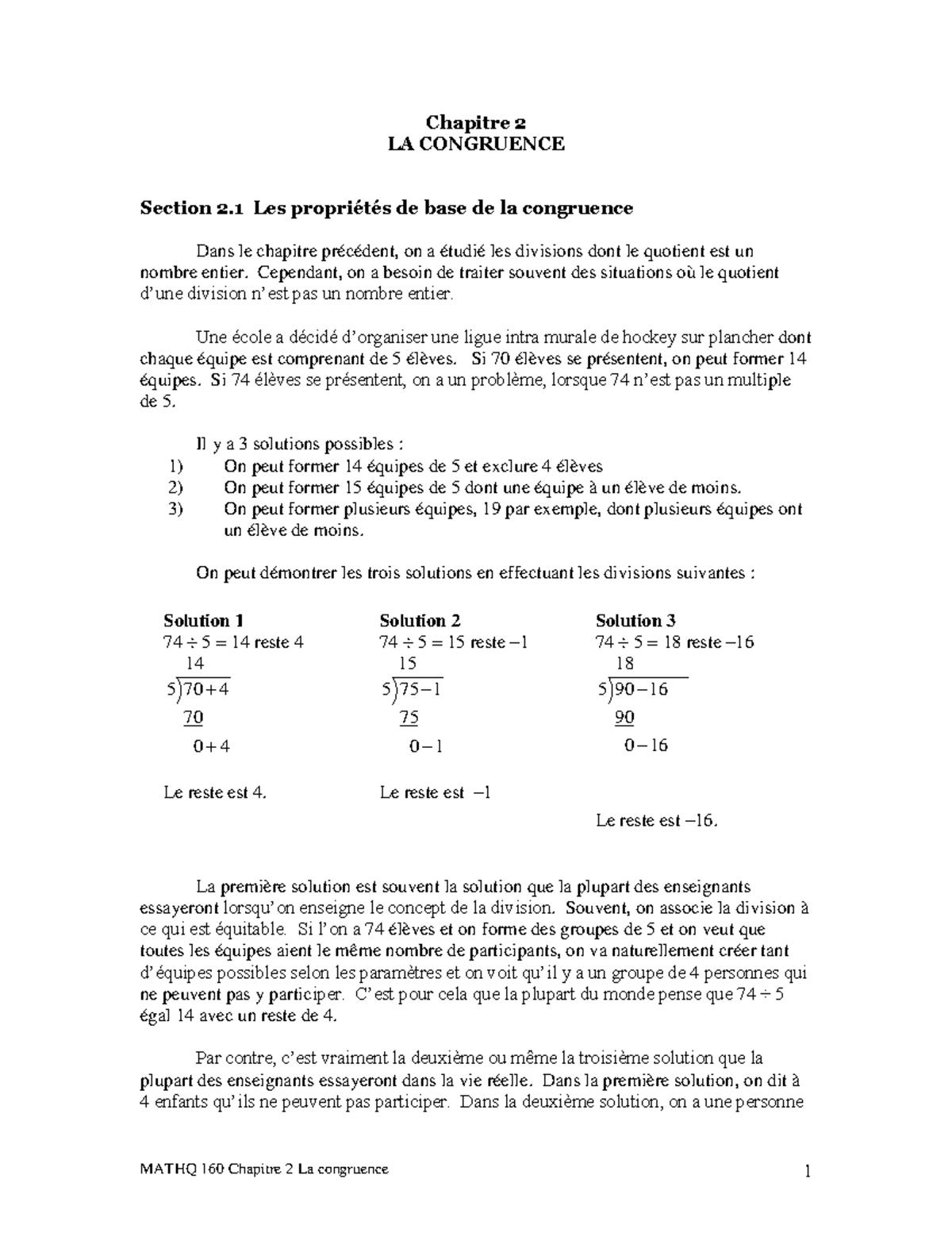 Mathq 160.Chapitre 2 (congruence) - Chapitre 2 LA CONGRUENCE Section 2 ...