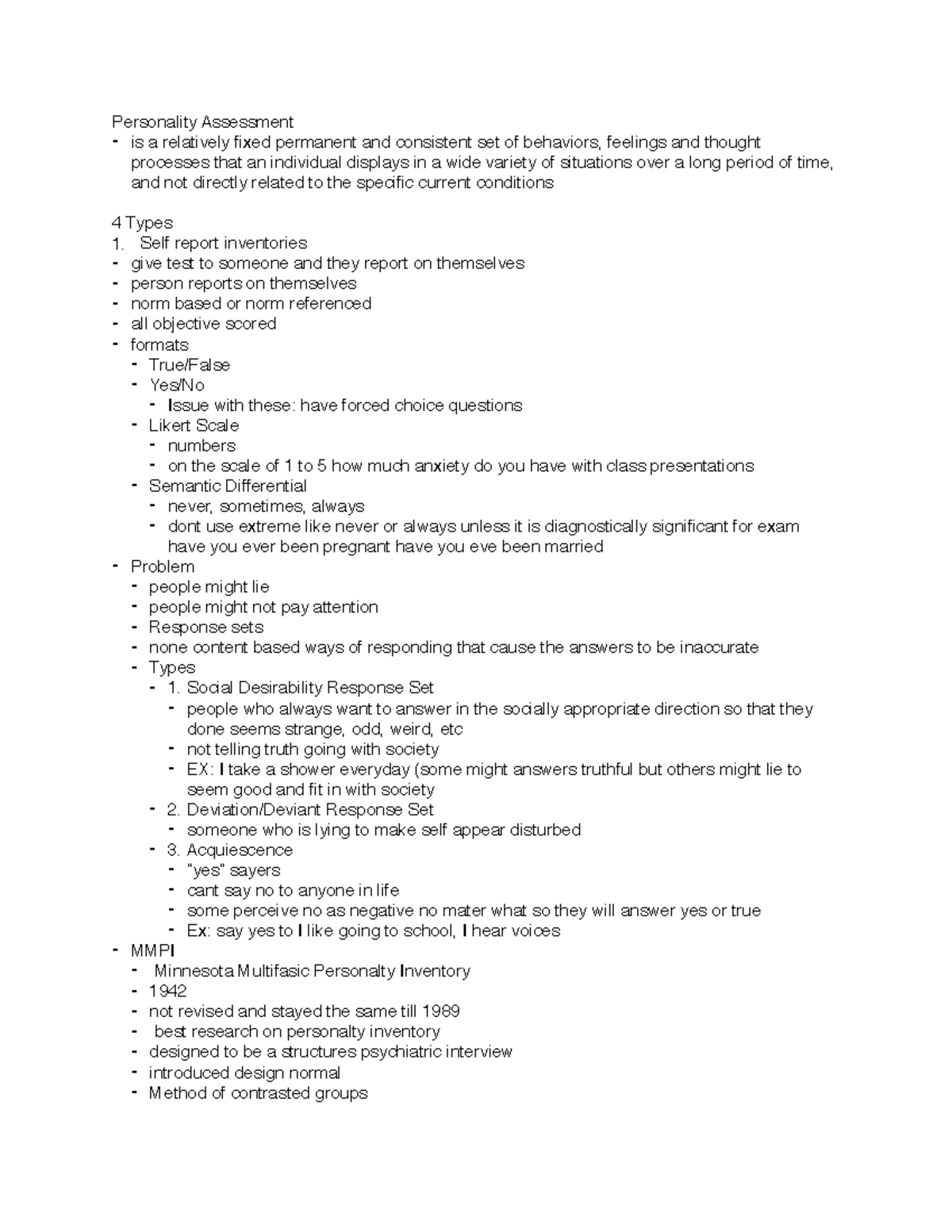 Lecture 12 Notes - Personality Assessment - is a relatively fixed ...