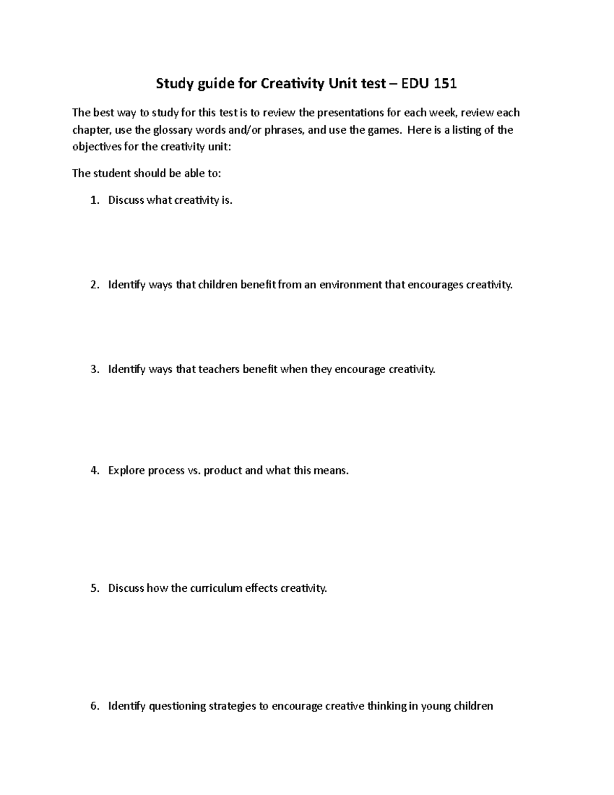 Study guide for Creativity Unit test - The best way to study for this ...