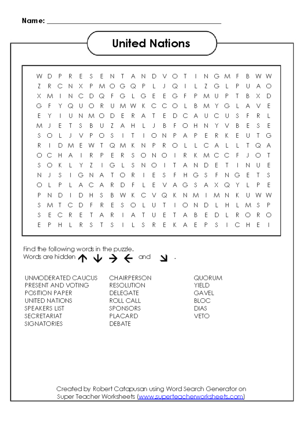 Super Teacher Worksheets United Nations - Name