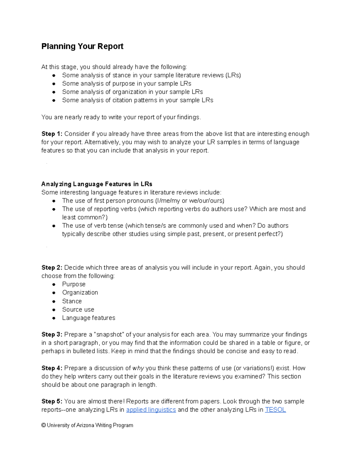 Planning Your Report AP - Planning Your Report At this stage, you ...