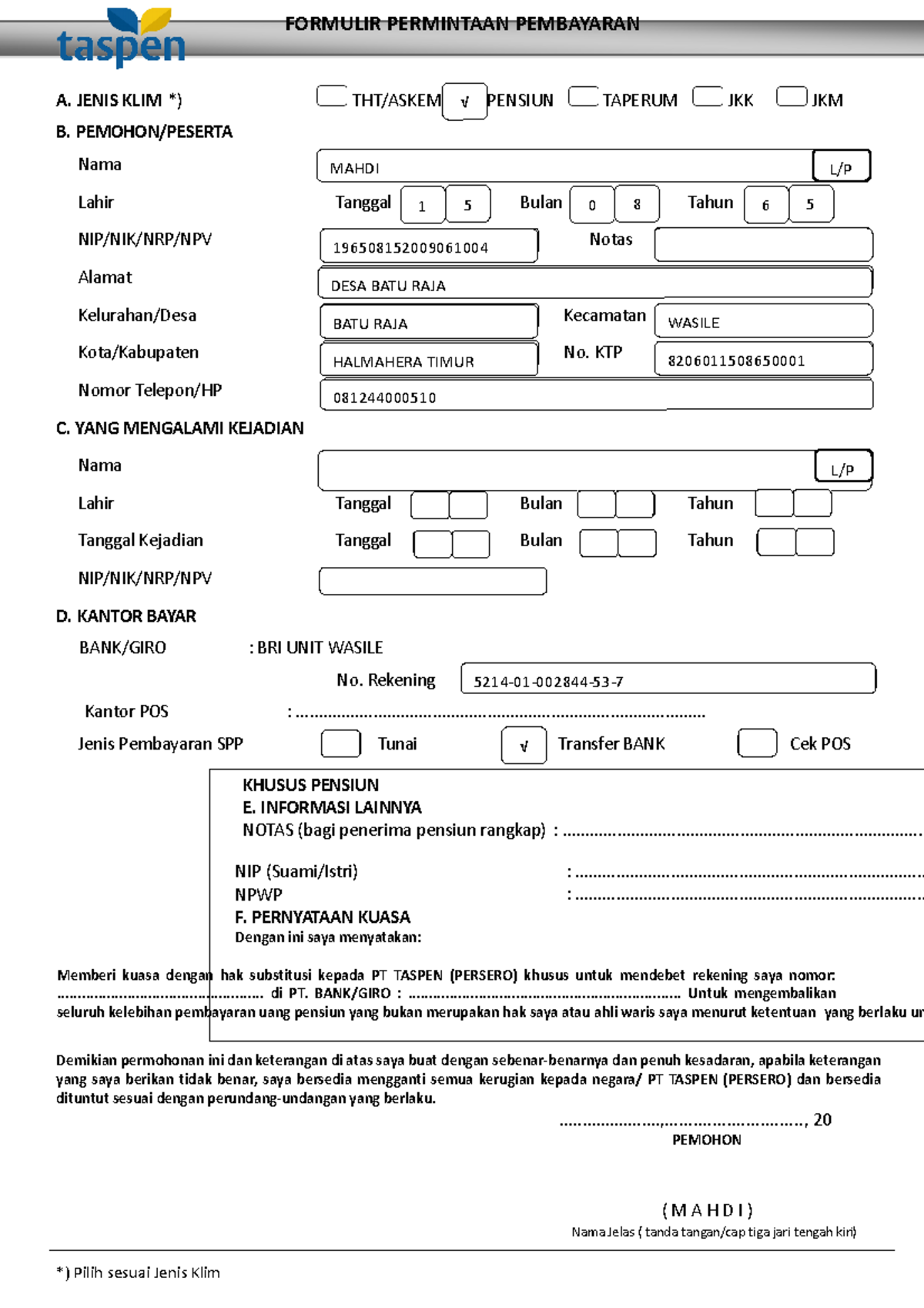 FPP-logo baru - sangat bagus - FORMULIR PERMINTAAN PEMBAYARAN KHUSUS PENSIUN E. INFORMASI ...