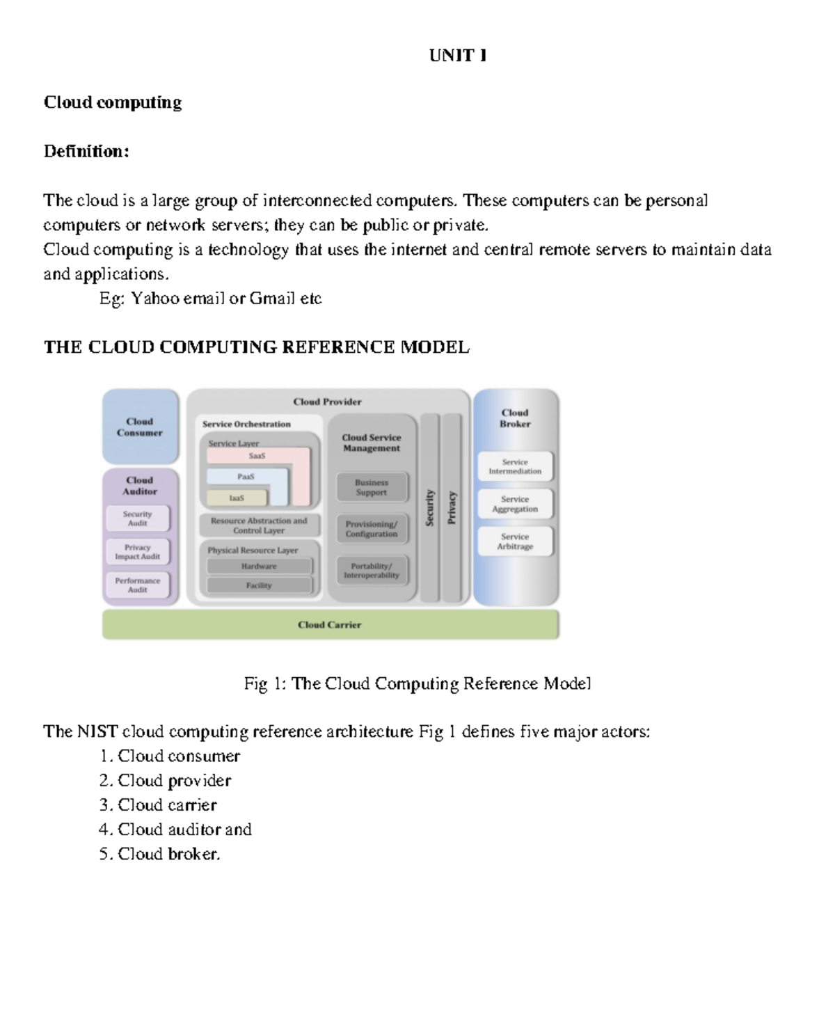 Intoduction to Cloud L1 - UNIT I Cloud computing Definition: The cloud is a large group of - Studocu
