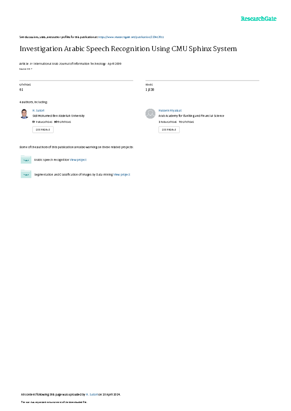 Investigation Arabic Speech Recognition Using CMU - See discussions, stats, and author profiles ...