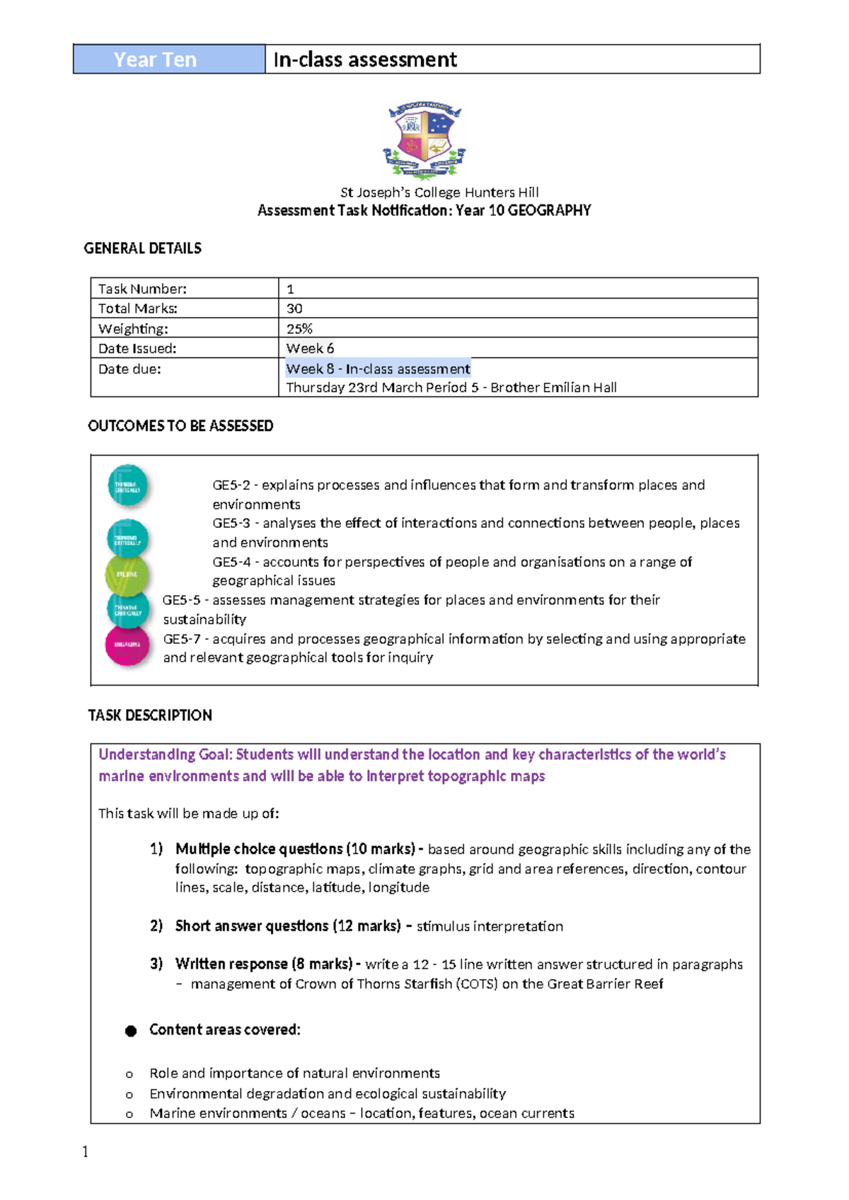 2023 Environmental Change and Management and Skills Assessment Task ...